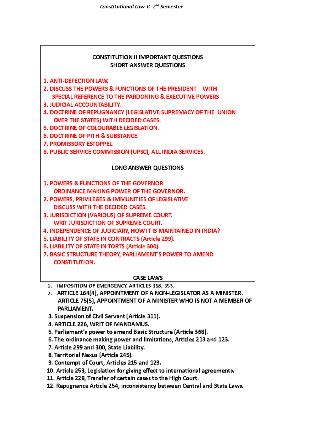 Constitutional LAW II Study Material - CONSTITUTION II IMPORTANT ...