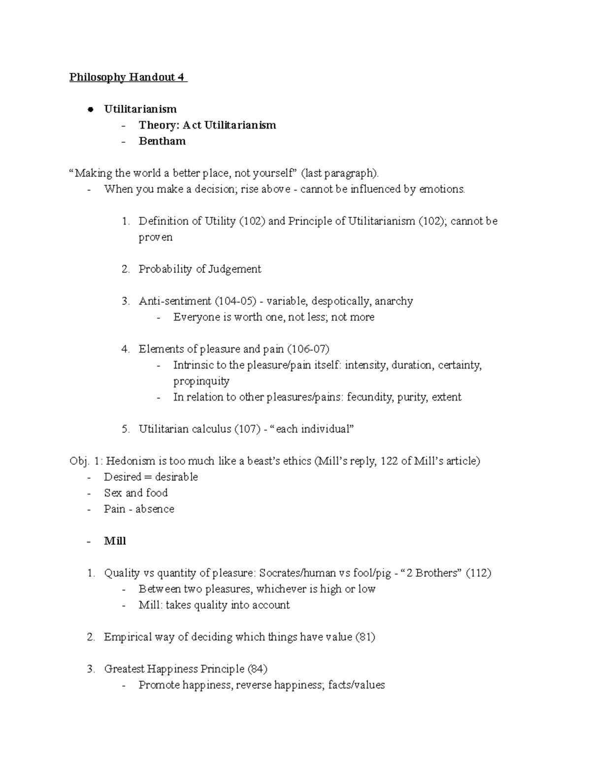 Philosophy Handout 4 - When you make a decision; rise above - cannot be ...
