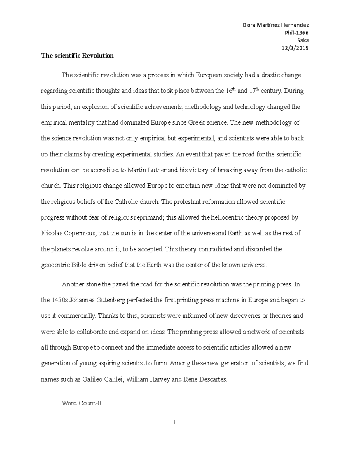 Philo paper - Grade: A - Phil-1366Saka 12/3/ The scientific Revolution ...