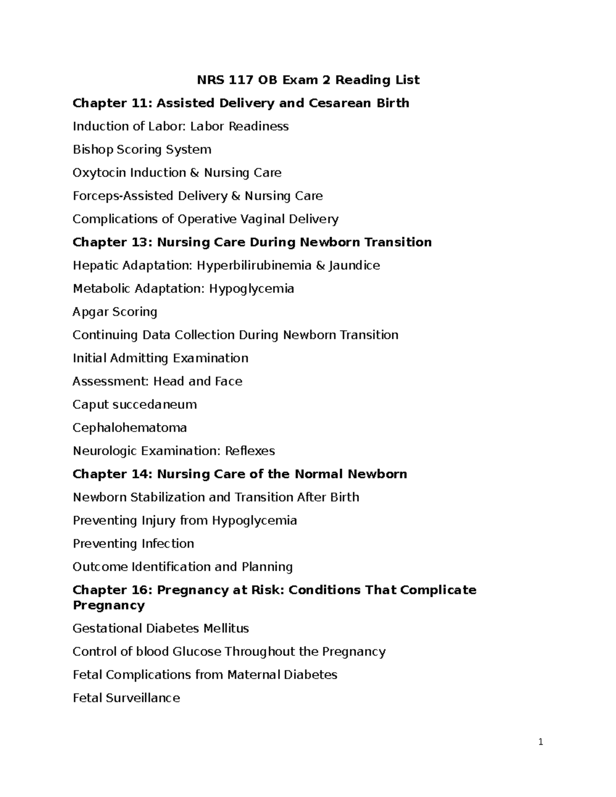 NRS 117 OB Exam 2 Reading List - NRS 117 OB Exam 2 Reading List Chapter ...