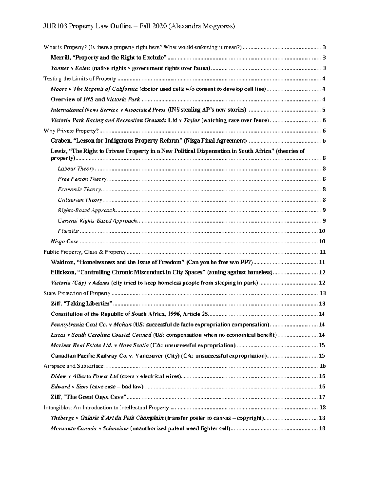 Prop Law Outline - Notes de cours - Lewis, “The Right to Private ...
