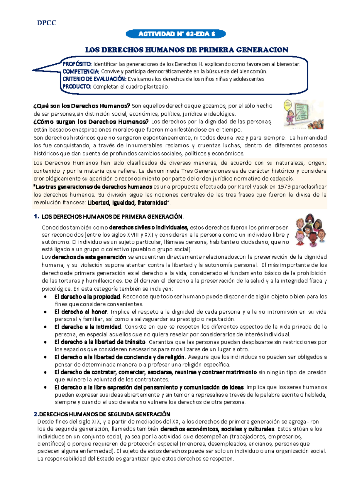 GUIA 3 1RO DPCC - DL,CDLV,F - DPCC LOS DERECHOS HUMANOS DE PRIMERA GENERACION øQuÈ son los ...