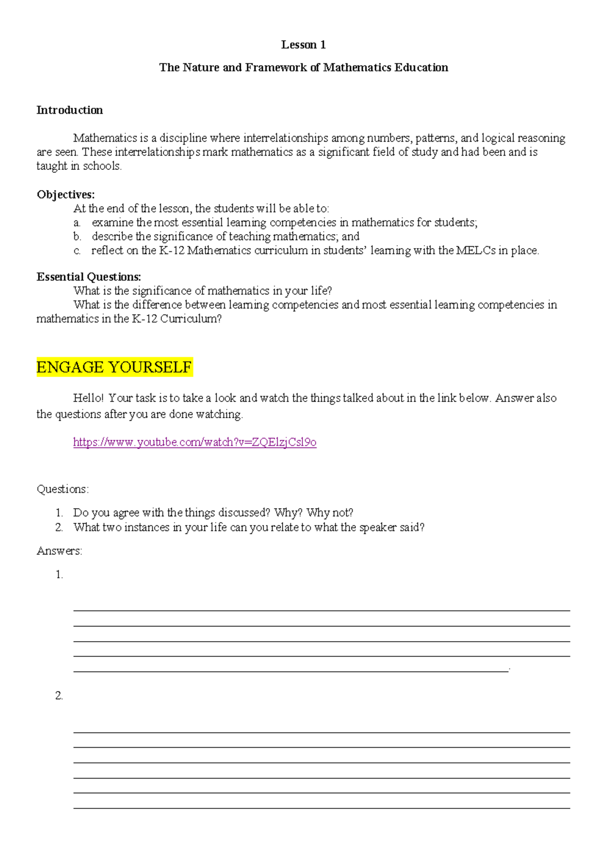 Dr. Miranda Lesson 1 - Assignment - Lesson 1 The Nature and Framework ...