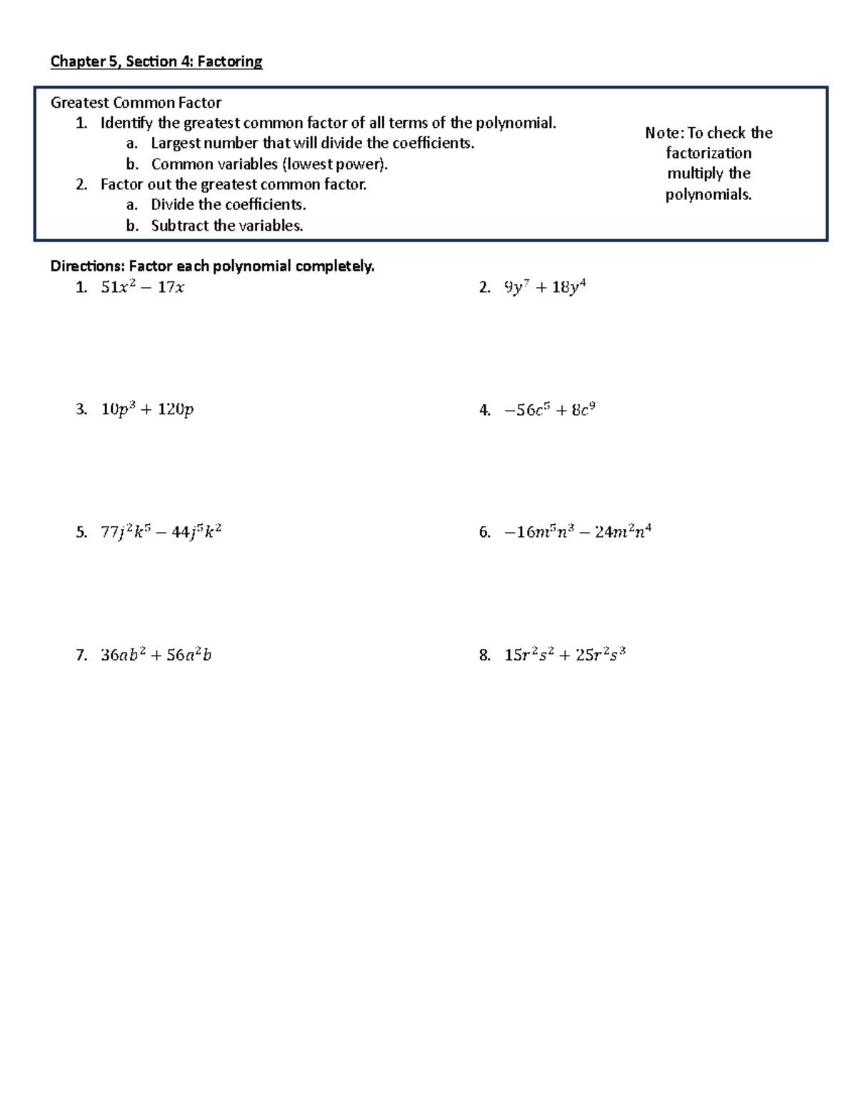 5.4 Factoring Day 1 2 - idkidkidkidkidkidk - Chapter 5, Sec-on 4 ...
