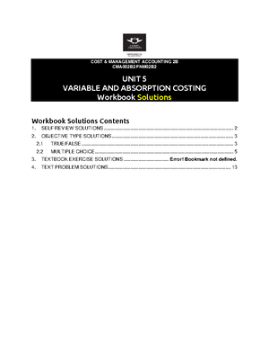 2B Unit 5 Variable and Absorption Costing Workbook - COST & MANAGEMENT ...