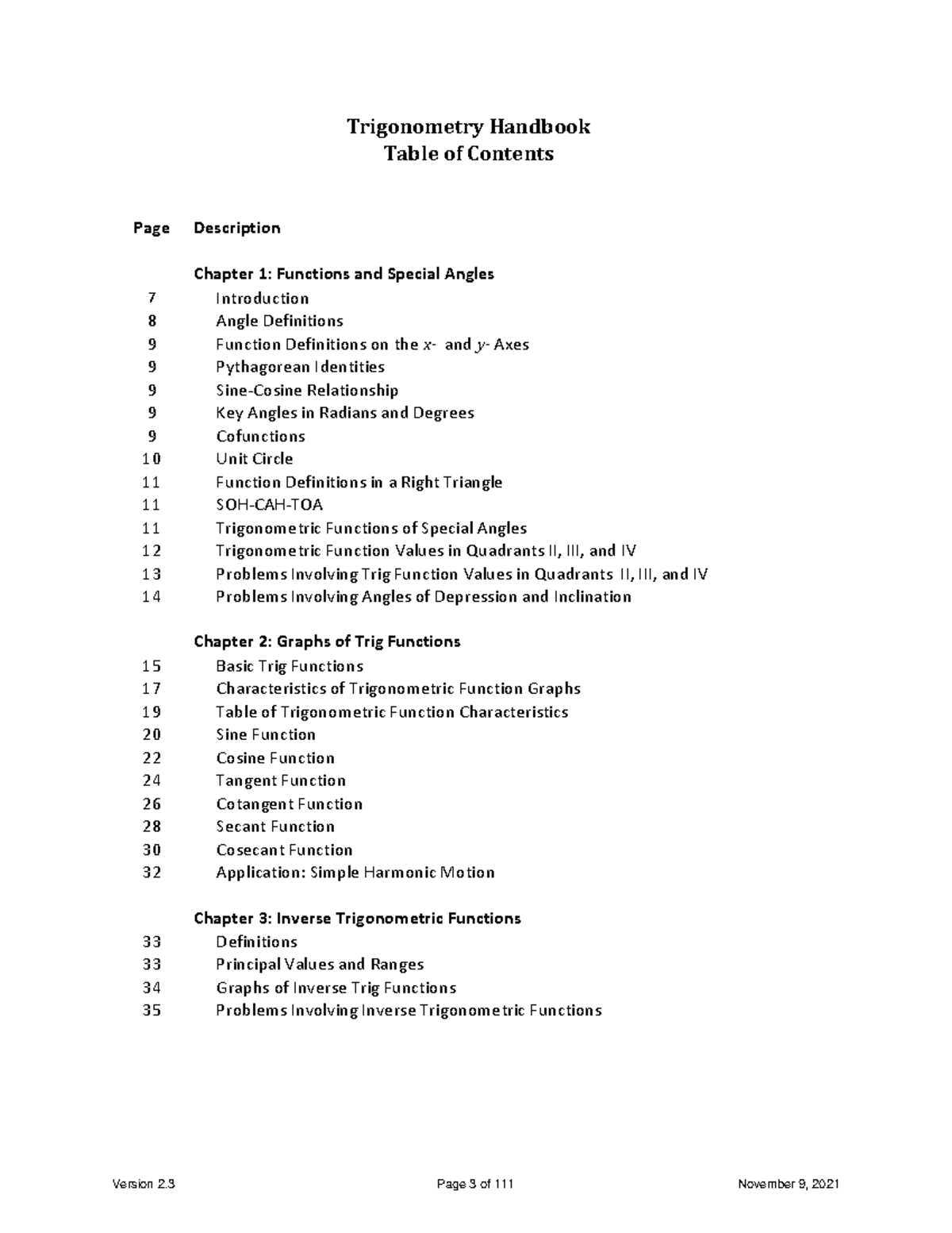 Trigonometry Math - 學習資源 - Page Description Chapter 1: Functions and ...