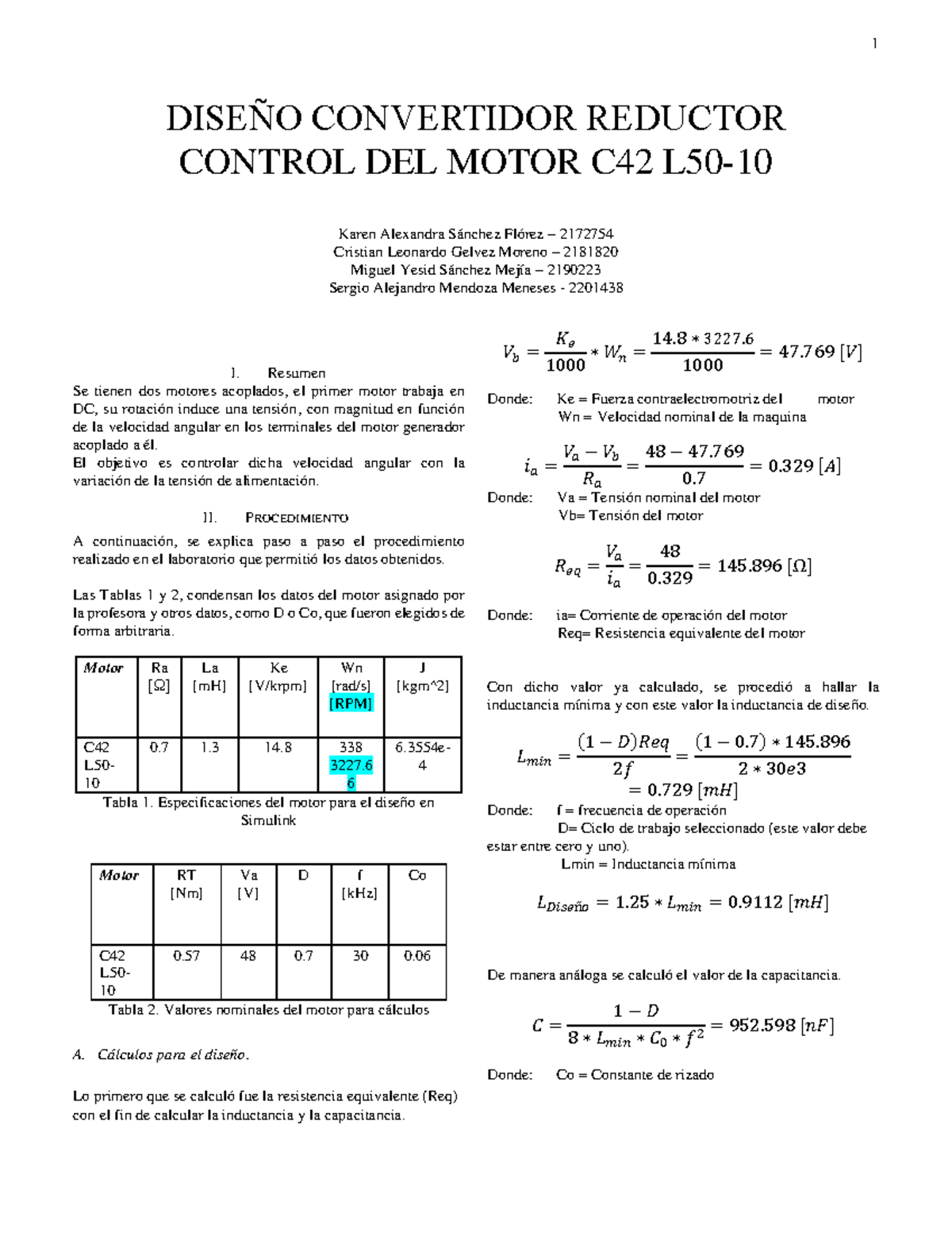 Informe Control - Caracterización de un motor - I. Resumen Se tienen dos motores acoplados, el ...