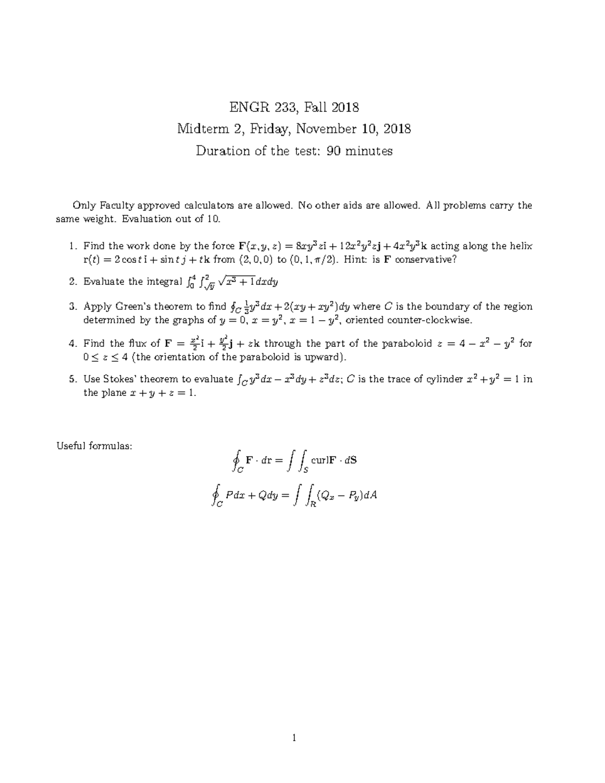Midterm 2-ver1 - ENGR 233, Fall 2018 Midterm 2, Friday, November 10 ...
