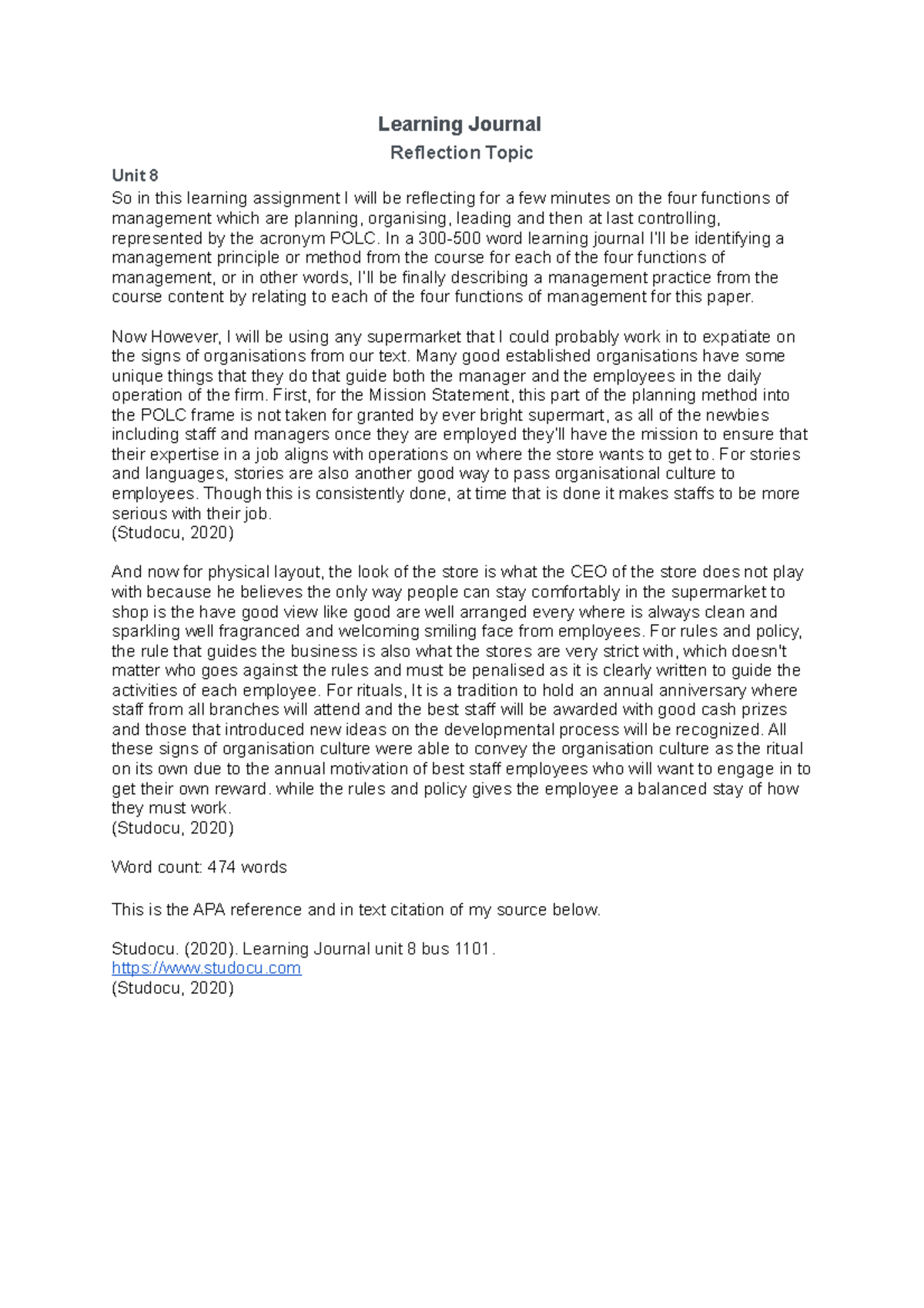 Learning Journal - Unit 8 - Learning Journal Reflection Topic Unit 8 So ...