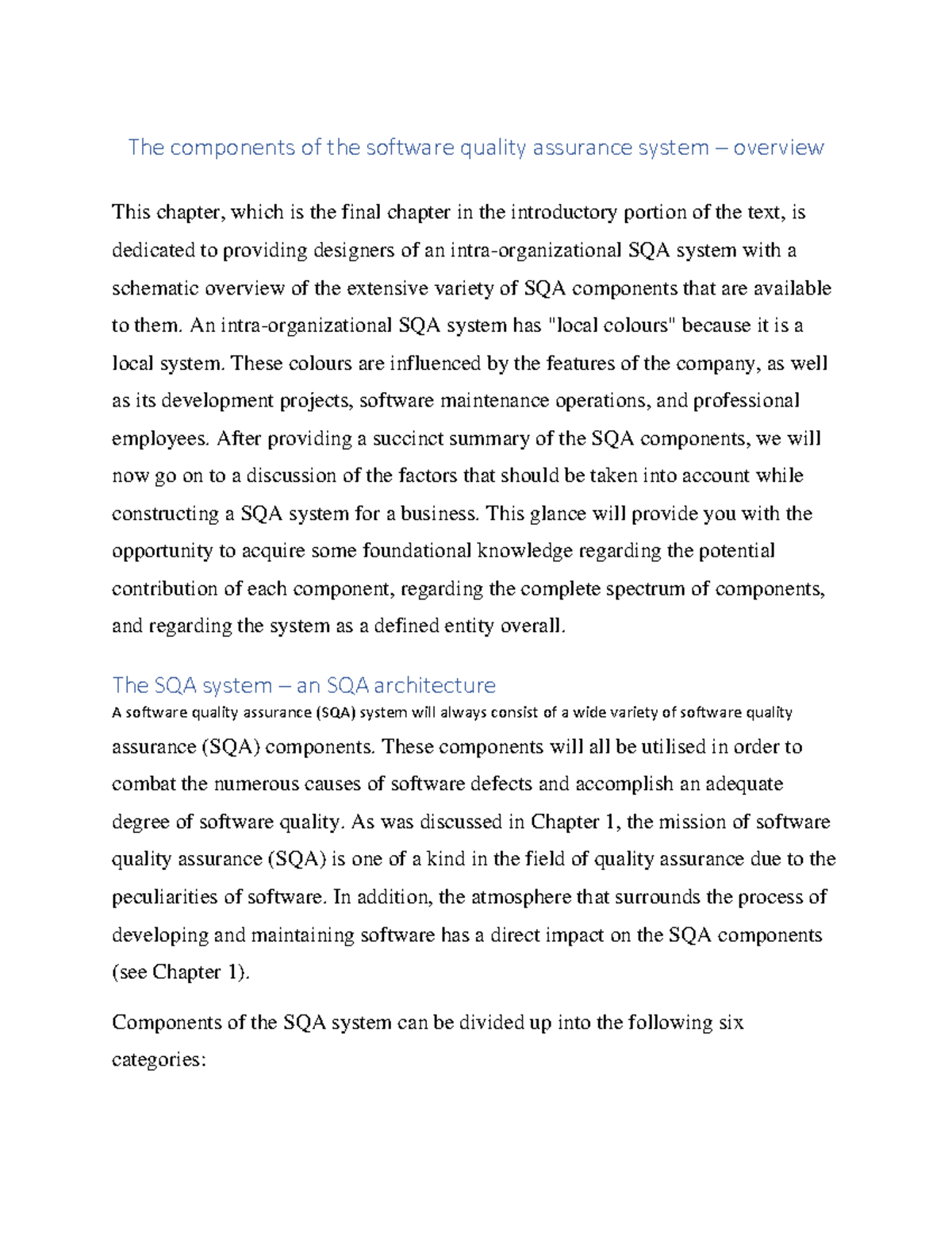 The components of the software quality assurance system - An intra ...