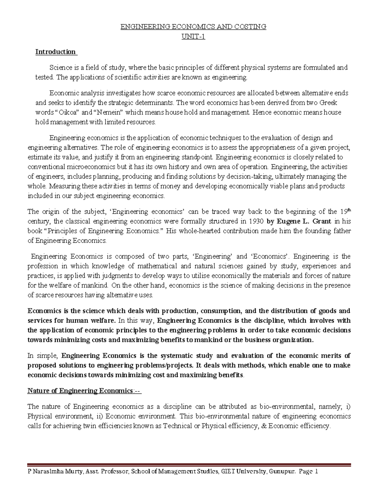 EE Module-1 - Go through it - ENGINEERING ECONOMICS AND COSTING UNIT ...