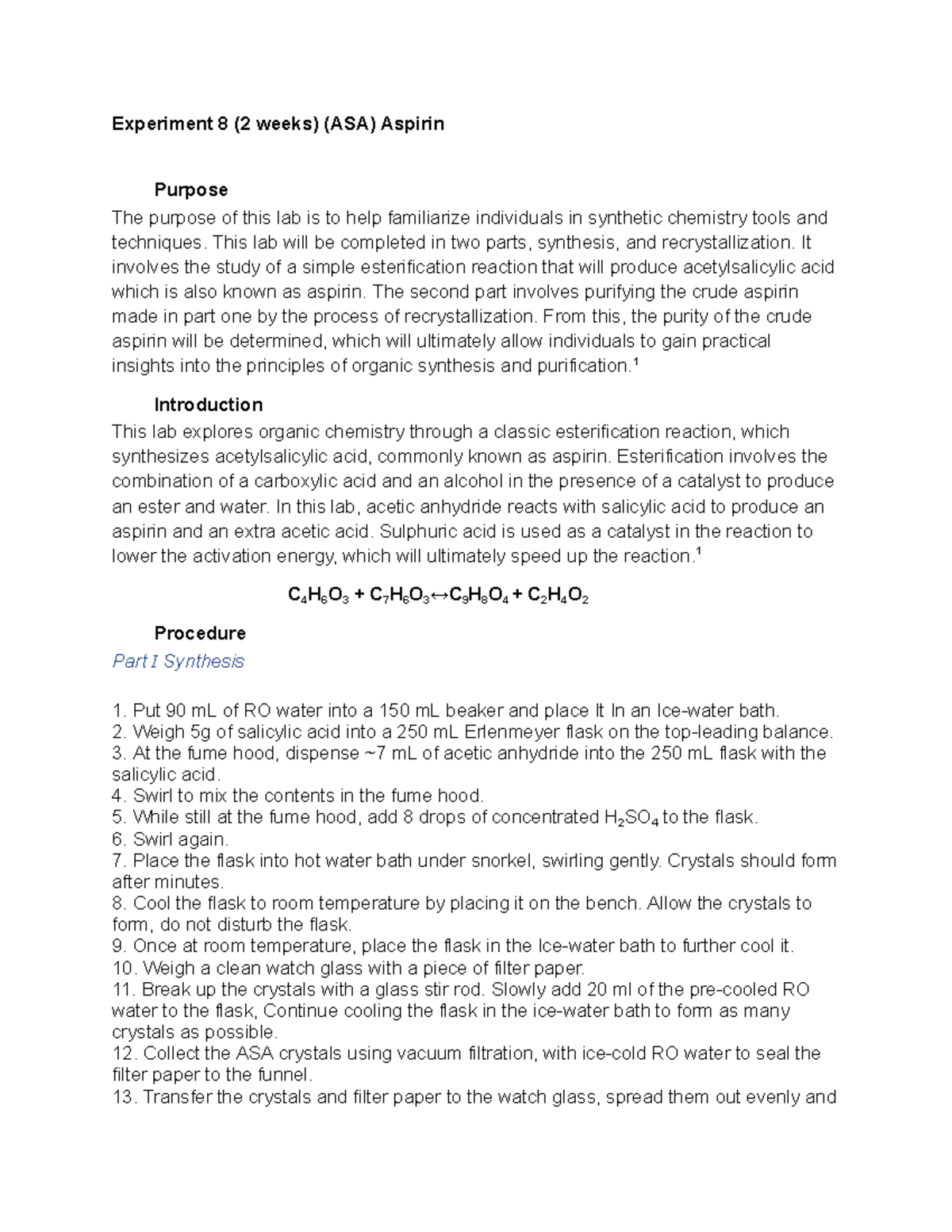 Experiment 8 (2 weeks) (ASA) Aspirin - Experiment 8 (2 weeks) (ASA ...