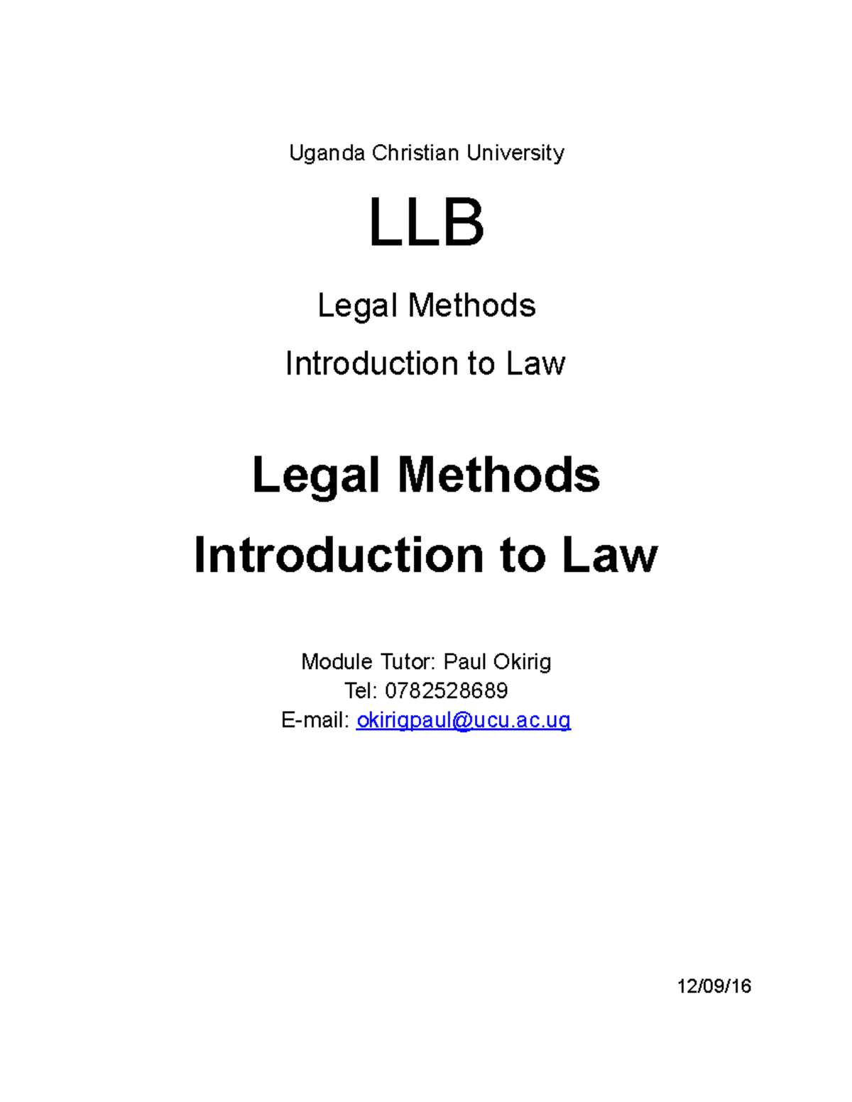 Legal Methods Work Book for Year 2 Uganda Christian University - Uganda ...