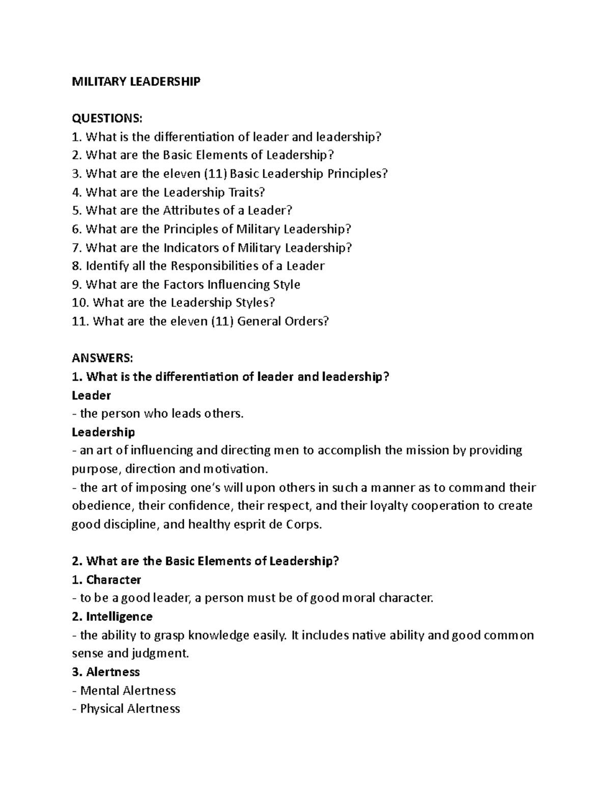 Military Leadership (ROTC Activity no. 1) - Reserve Officers' Training ...