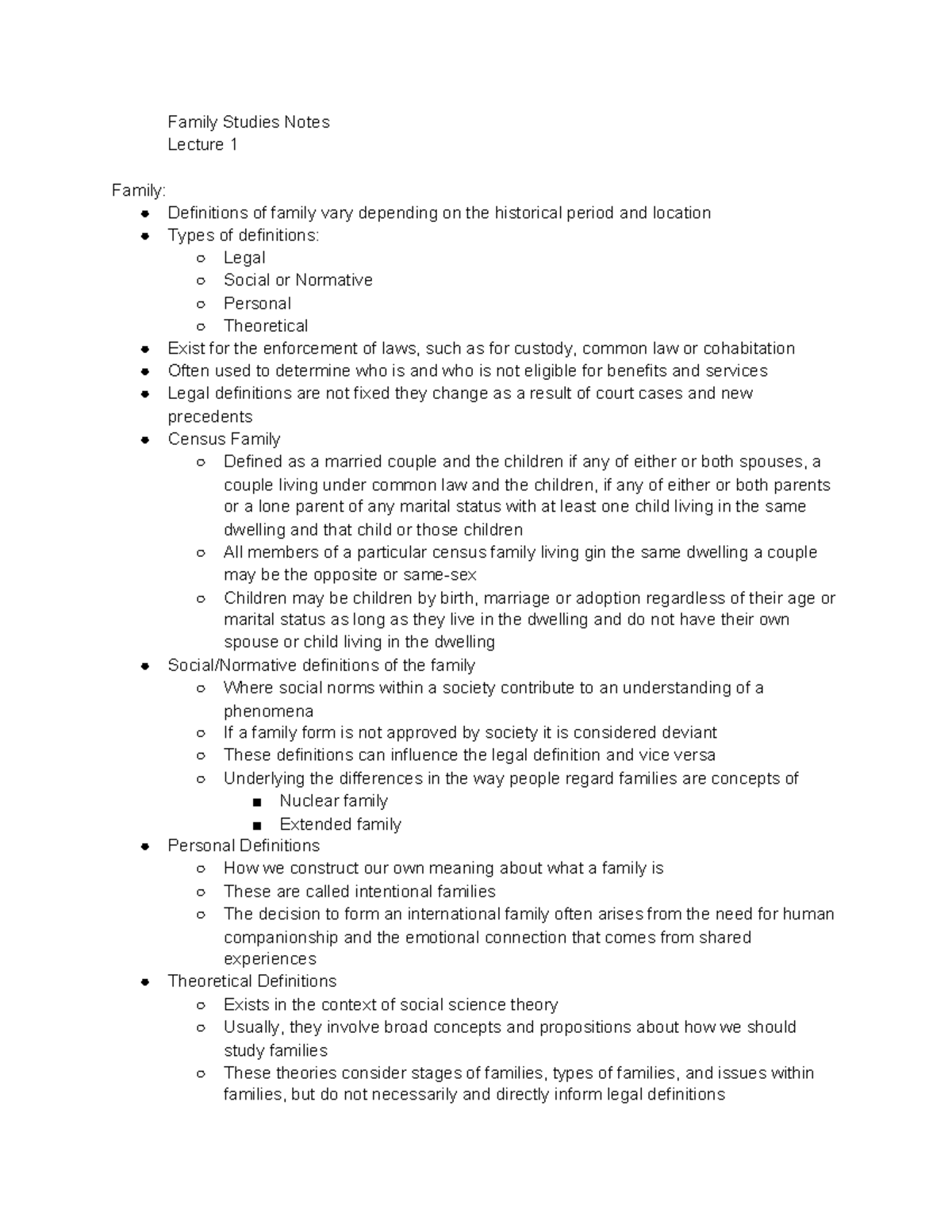 Family Studies Notes - Family Studies Notes Lecture 1 Family ...