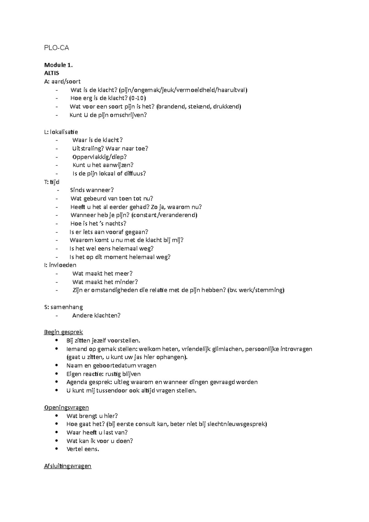 CA altis bafov - PLO-CA Module 1. ALTIS A: aard/soort - Wat is de ...