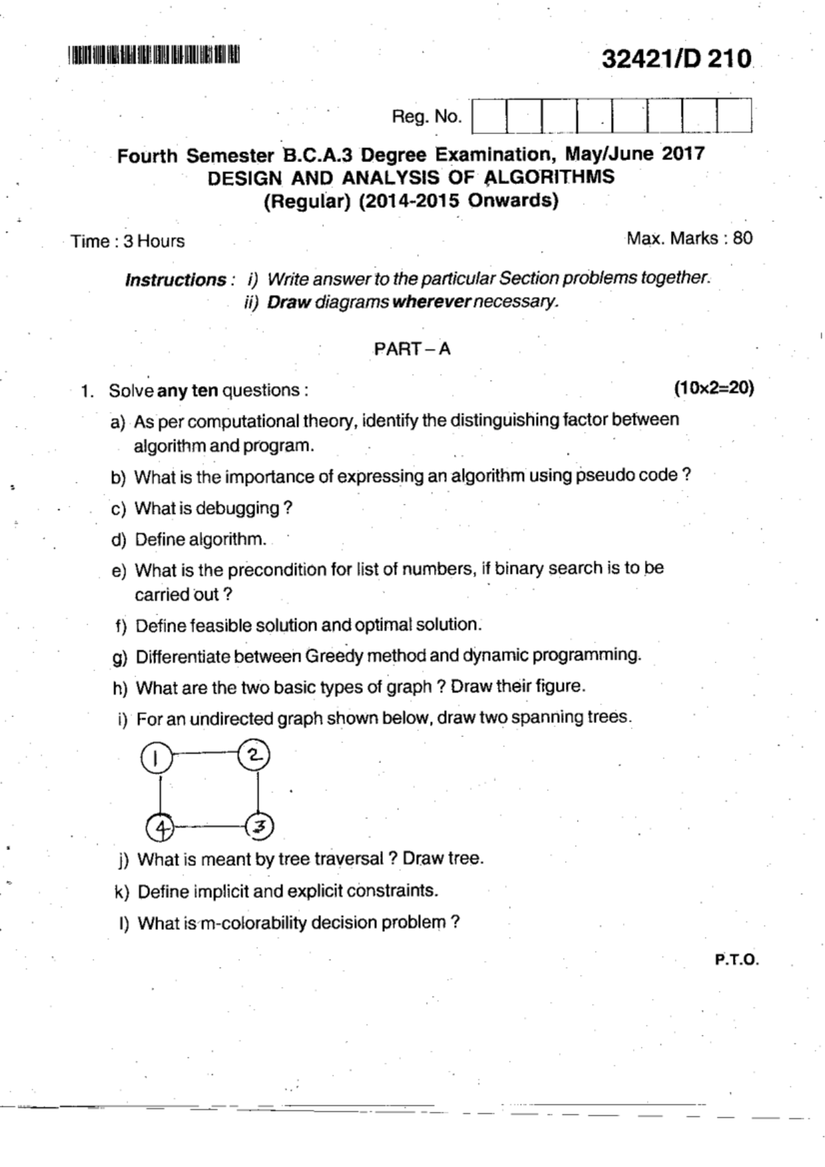 DAA-2017-Regular - DDA question paper nep - 210 Reg. No. Fourth ...