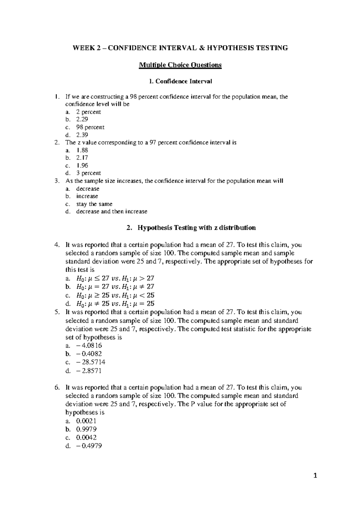 Quiz Week 2 - Feb 2024 - eco - WEEK 2 – CONFIDENCE INTERVAL ...