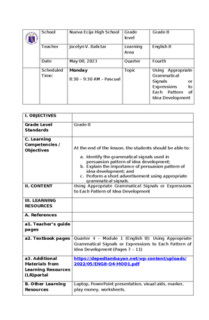 Lesson PLAN Science 3 - Date: Lesson Plan in Science 3 (Lesson 1) I ...