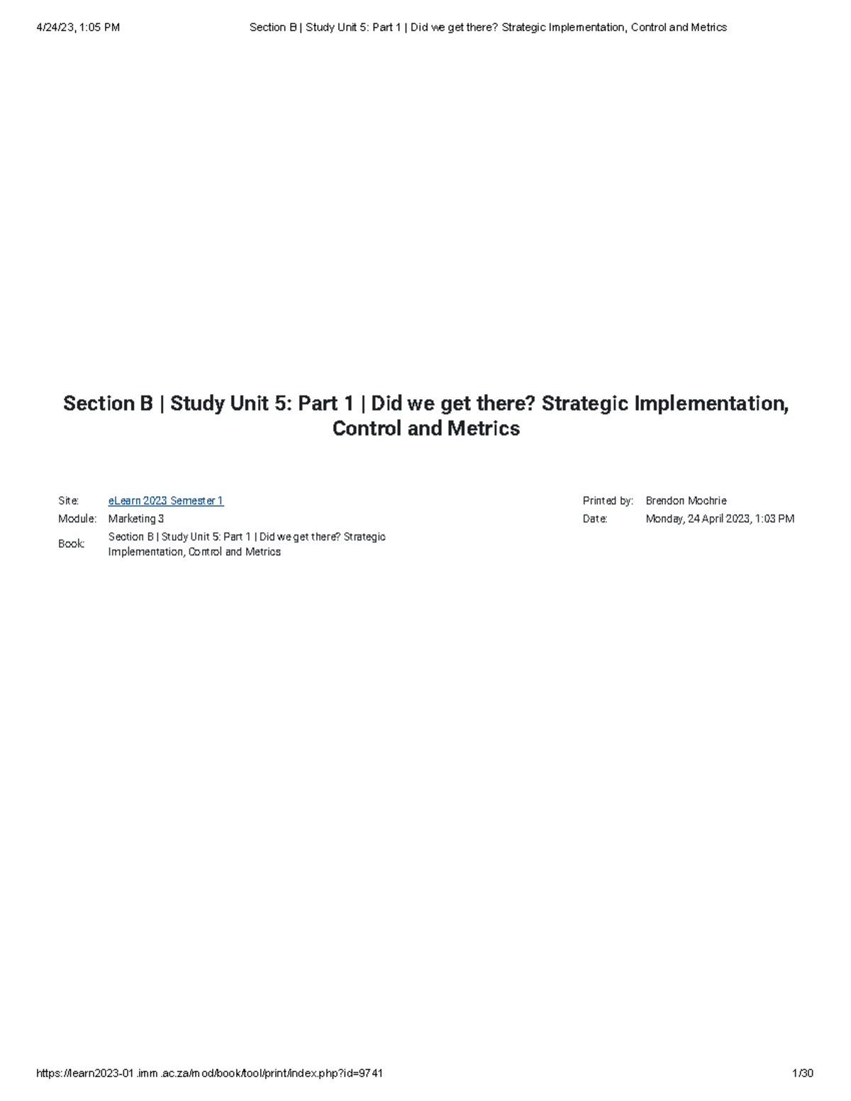 Section B Study Unit 5 Part 1 Did we get there Strategic Implementation ...