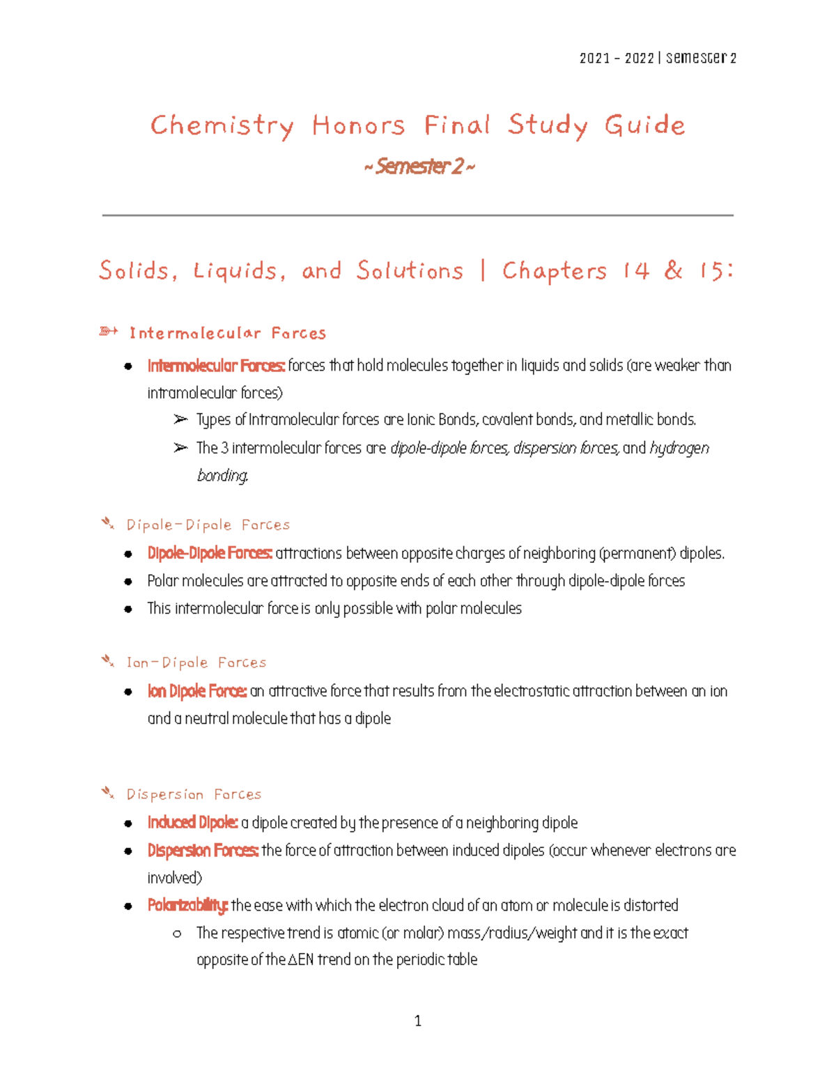 Chemistry H Study Guide 2 - Chemistry Honors Final Study Guide ...