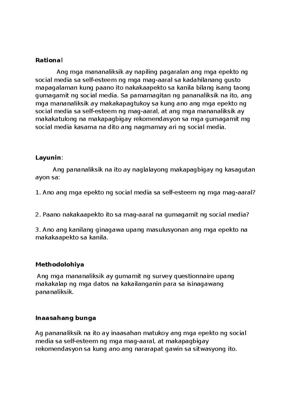 Document - Rational Ang mga mananaliksik ay napiling pagaralan ang mga ...