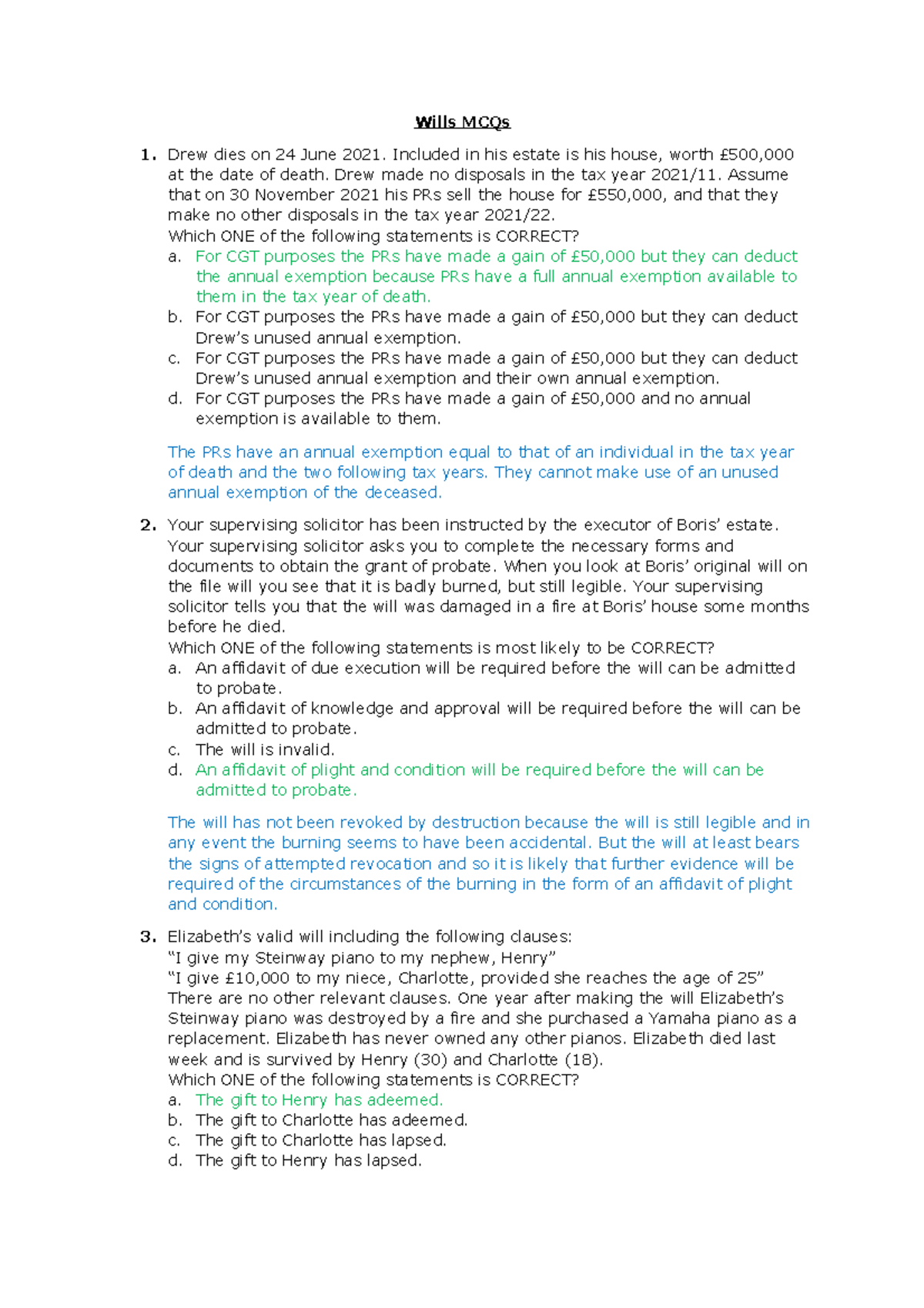 Wills MCQs - Will's multiple choice questions and answers - Wills MCQs ...