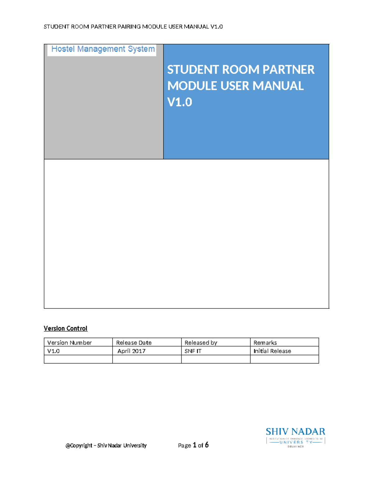 Student ROOM Partner Module USER Manual V1 - STUDENT ROOM PARTNER ...