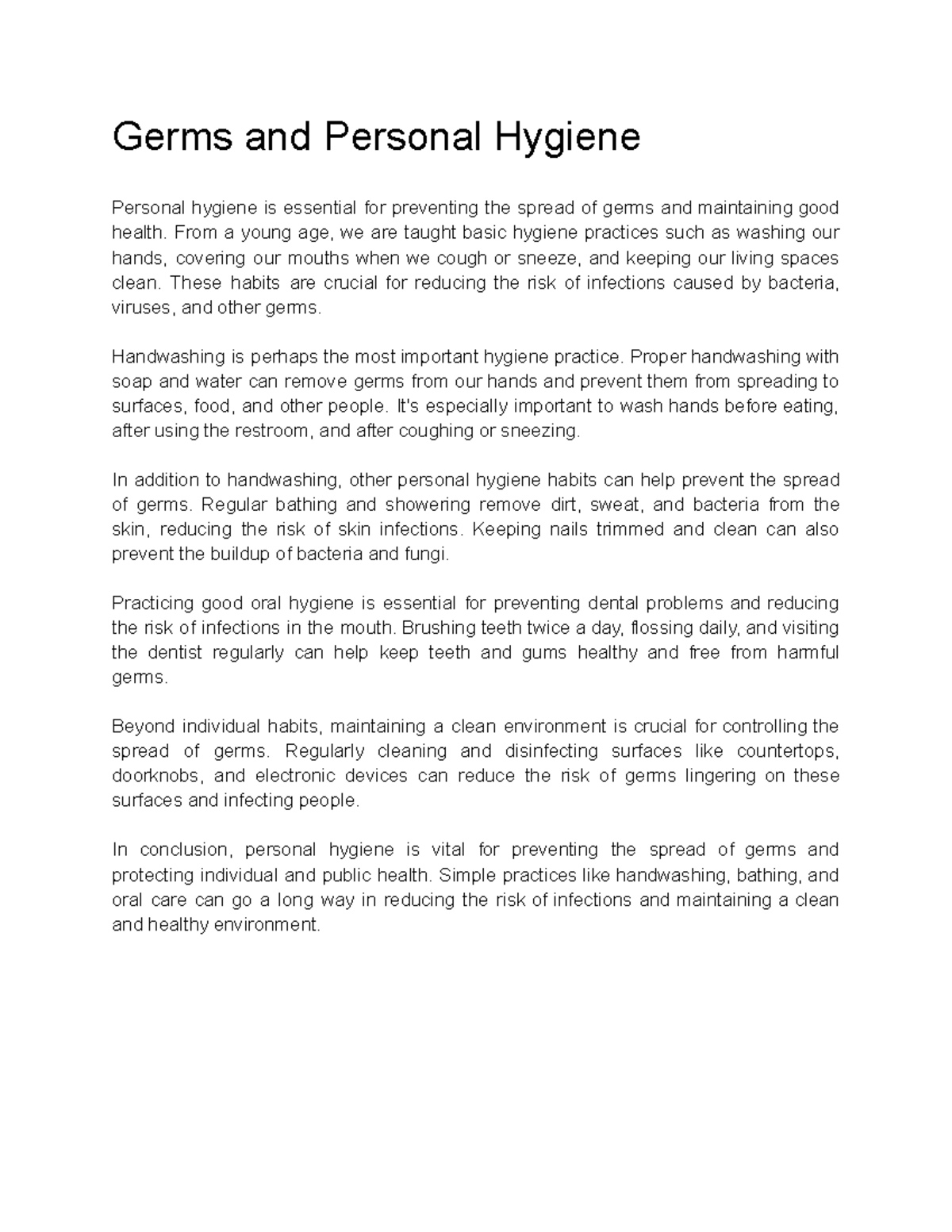 Germs & Personal Hygiene English - Germs and Personal Hygiene Personal ...