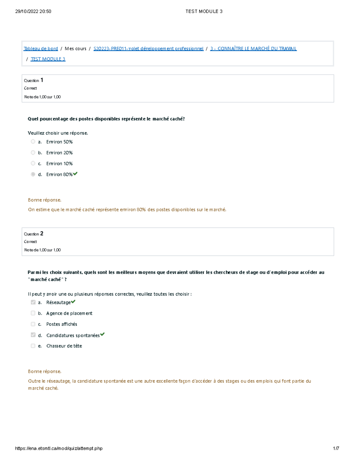 TEST Module 3 - Tableau de bord / Mes cours / S20223-PRE011-volet ...