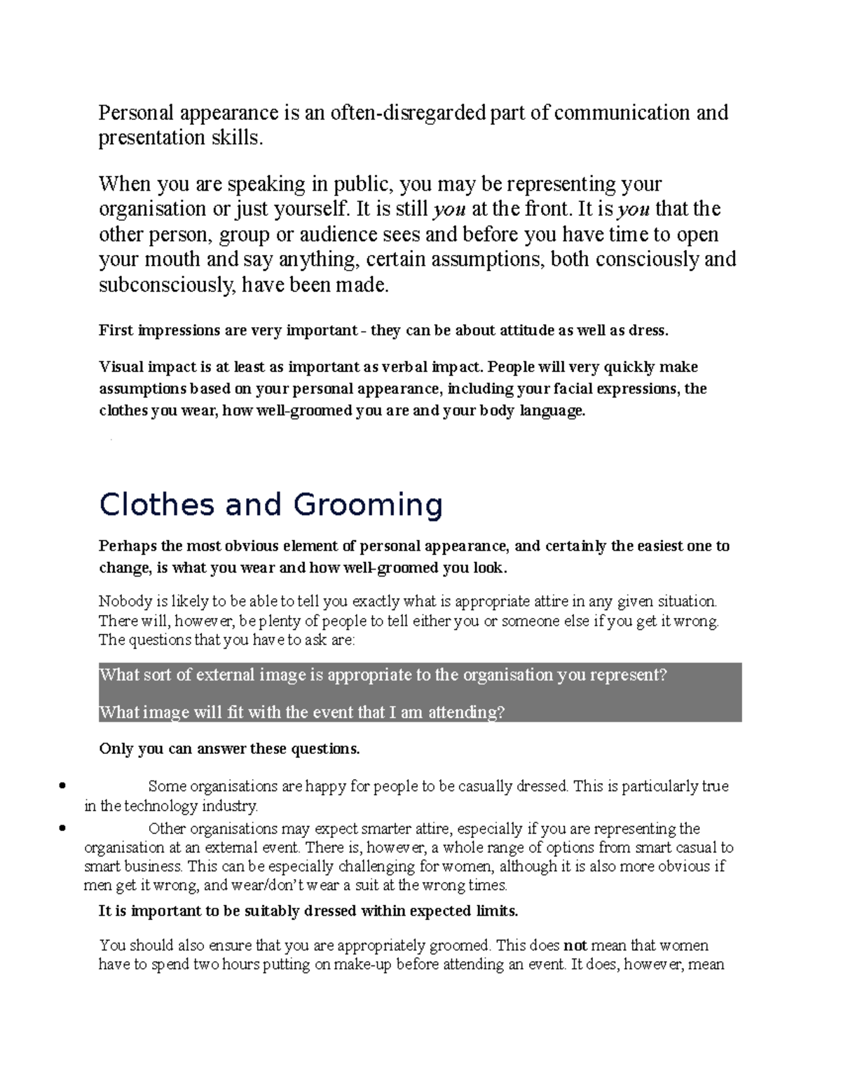 Grooming - for my class - Personal appearance is an often-disregarded ...