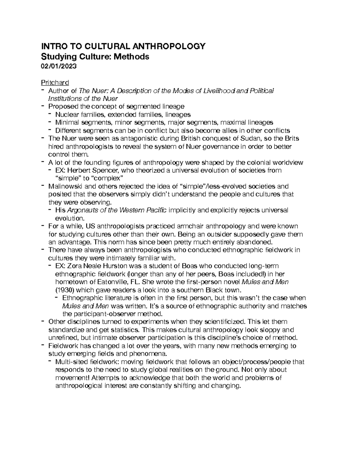 Studying Culture: Methods - INTRO TO CULTURAL ANTHROPOLOGY Studying ...