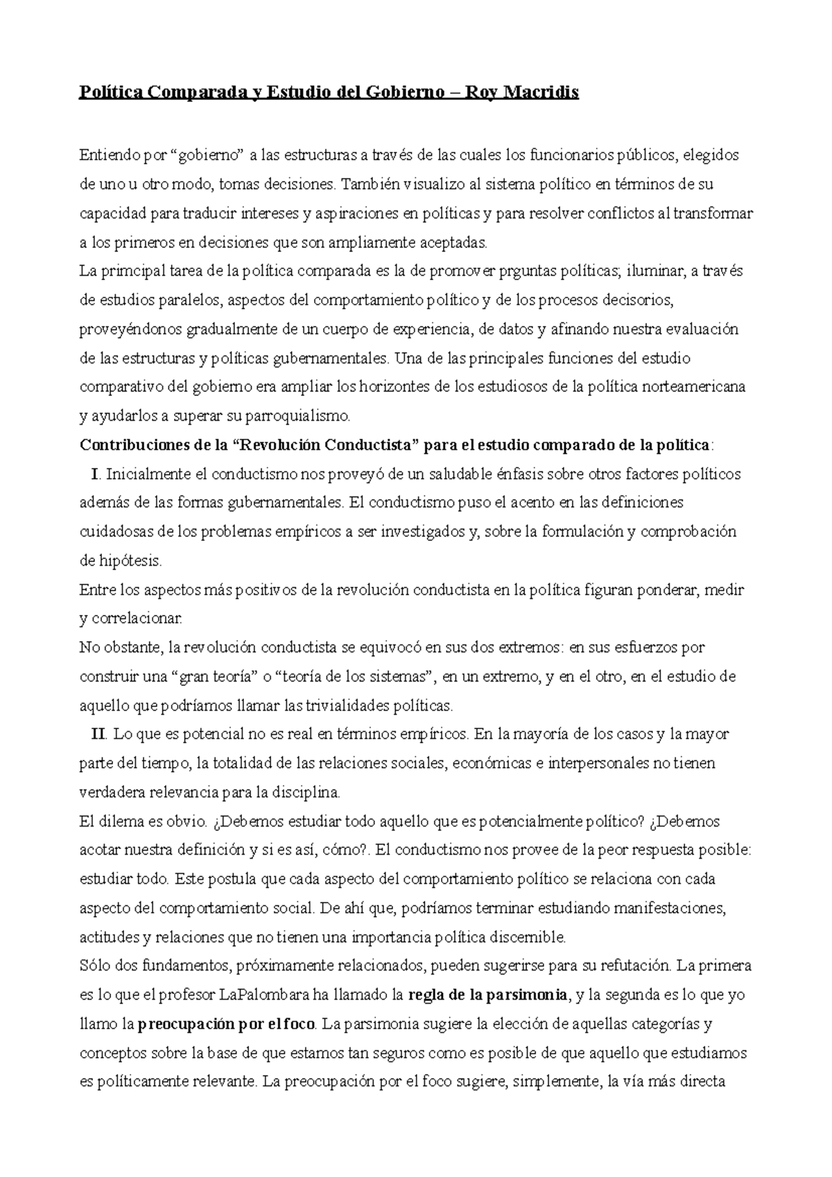 Unidad 1 - Macridis [162062 ] - Política Comparada y Estudio del ...