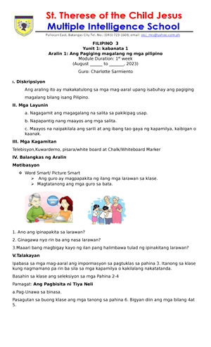 Q1 Lesson Plan Computer 3 - COMPUTER 3 UNIT 1: One World: E-World ...