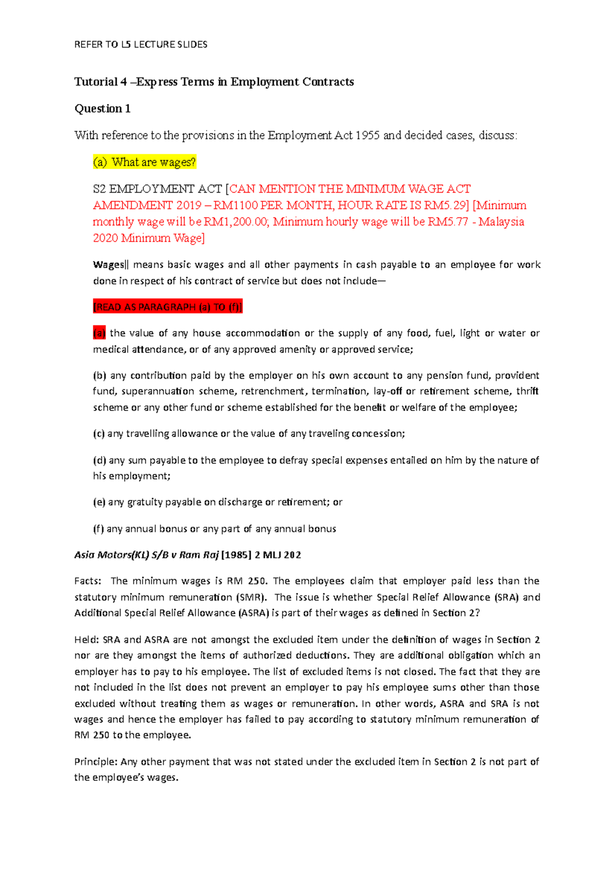 328584 315233 Labour Tutorial 4 - Express Terms IN Employment Contract ...