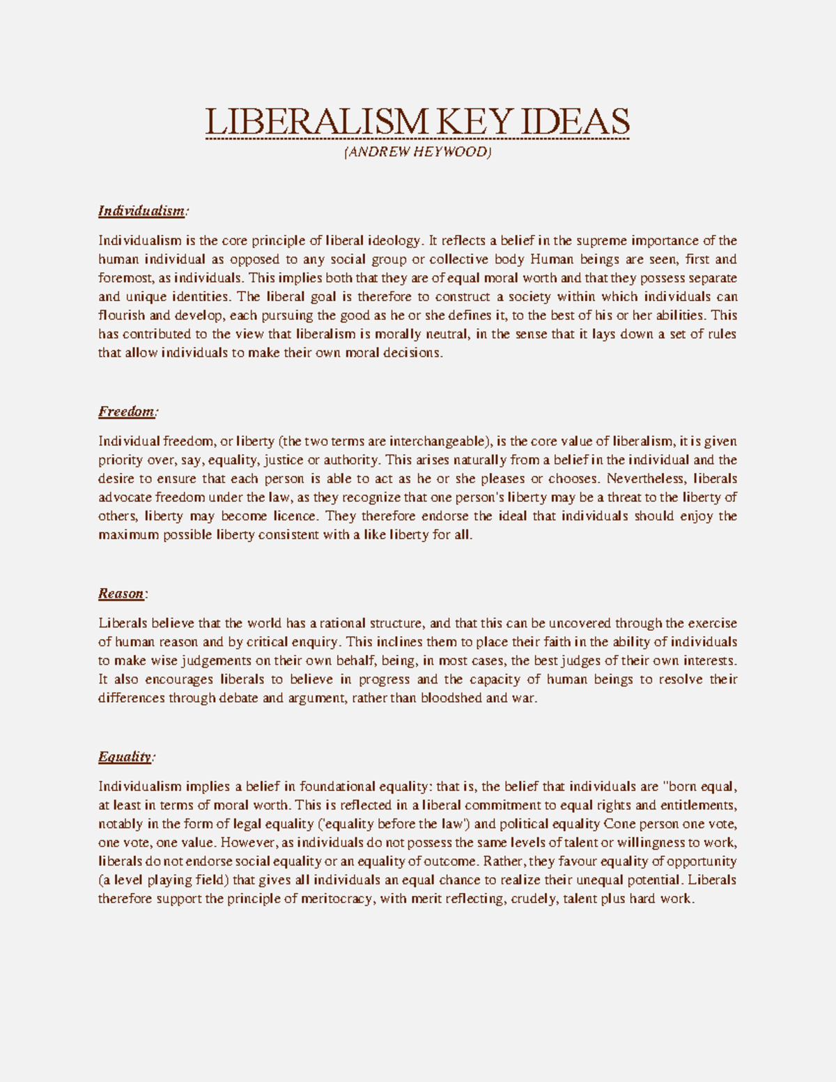 Liberalism KEY Ideas - LIBERALISM KEY IDEAS (ANDREW HEYWOOD ...