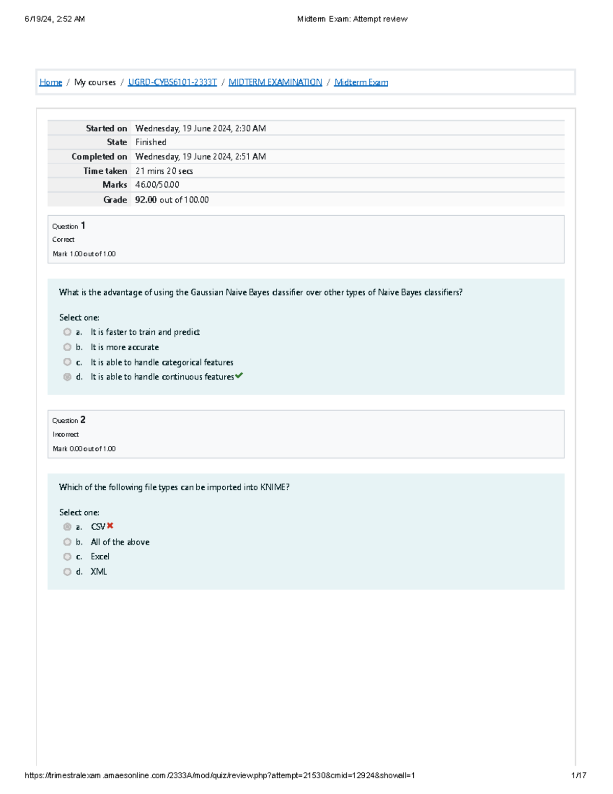 AI-Fundamentals-Midterm-Exam -92 100 - Home / My courses / UGRD-CYBS6101-2333T / MIDTERM ...