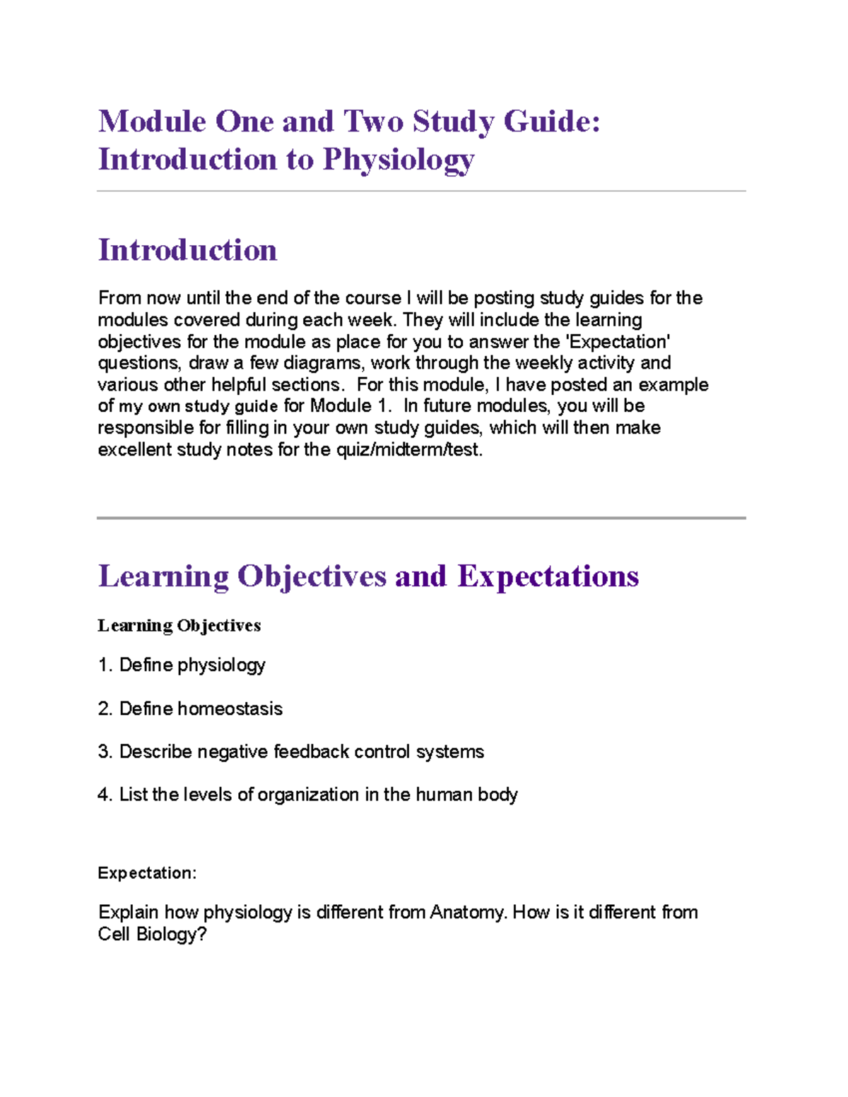 Module 1 - Week 1 Lesson Notes - Module One and Two Study Guide ...