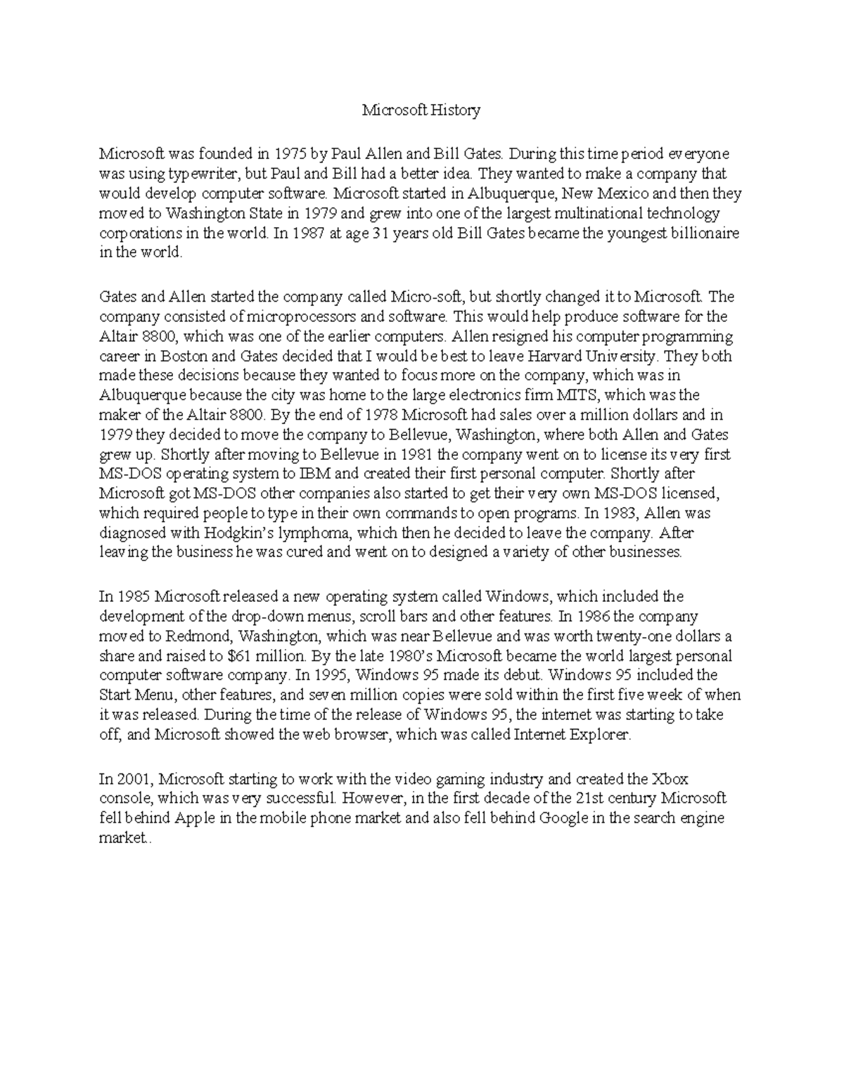 Organizational History Webpage - Microsoft History Microsoft was ...