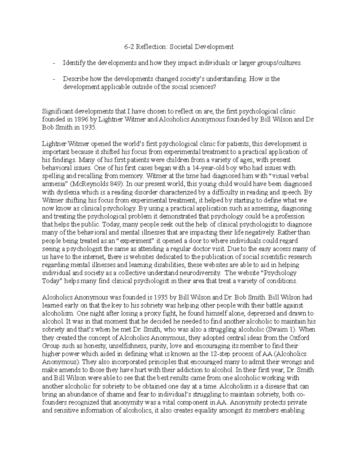 SCS 100 Societal Development Reflection - 6-2 Reflection: Societal ...