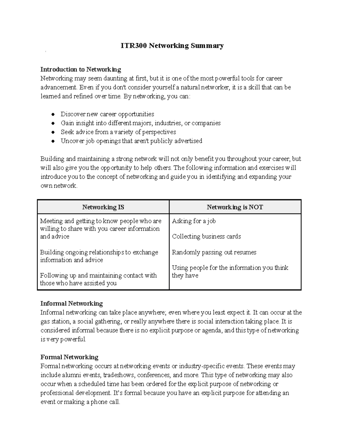 ITR300 Networking Summary - ITR300 Networking Summary Introduction to ...