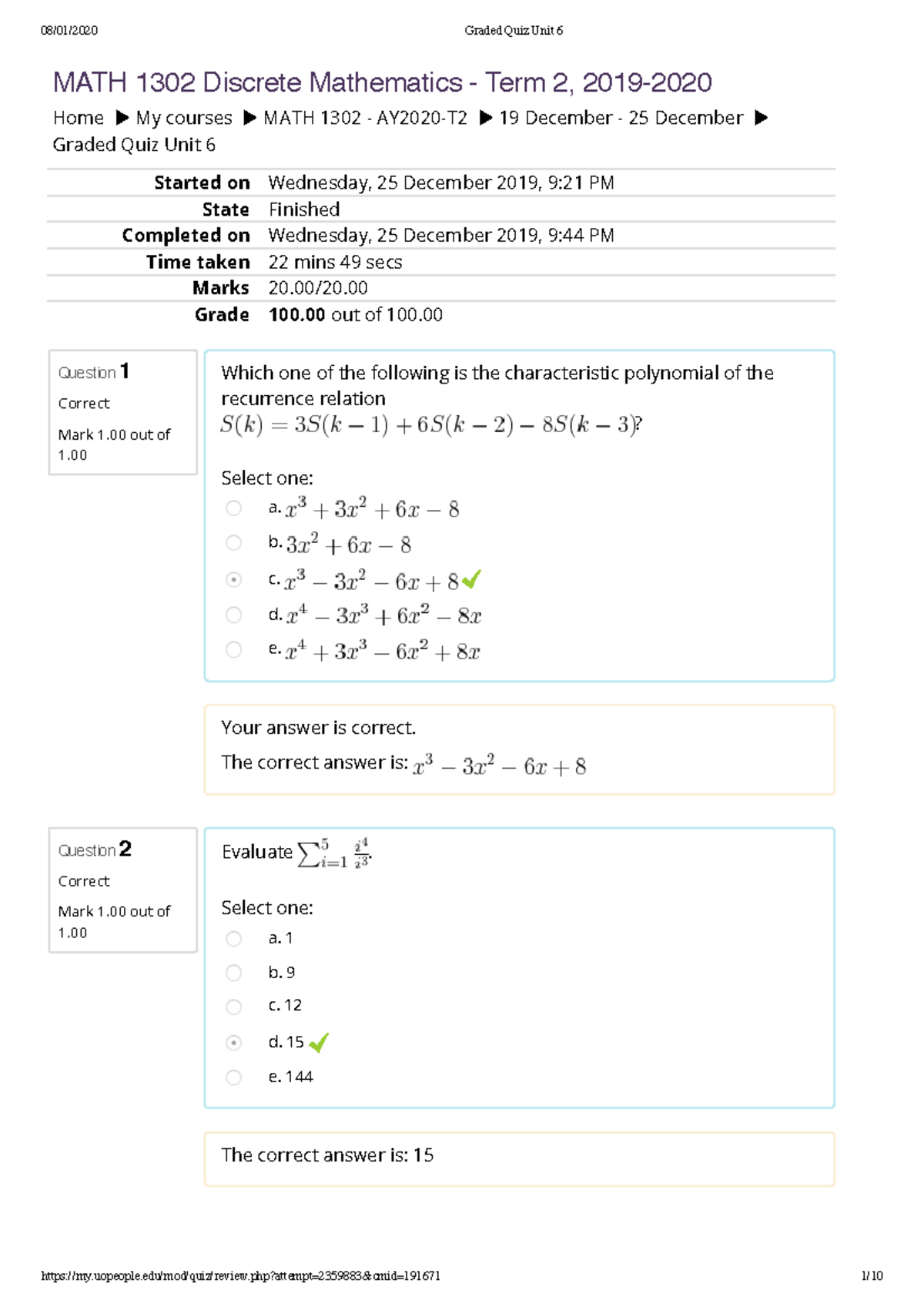 MATH 1302 Graded Quiz Unit 6 - Home My courses MATH 1302 - AY2020-T2 ...