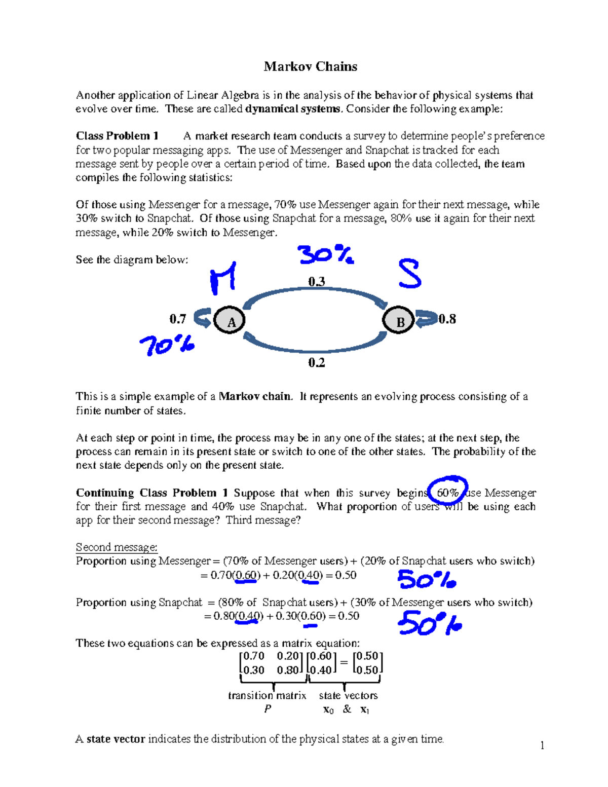 9a Markov Chains-sec4 - Markov Chains Another application of Linear Algebra is in the analysis ...