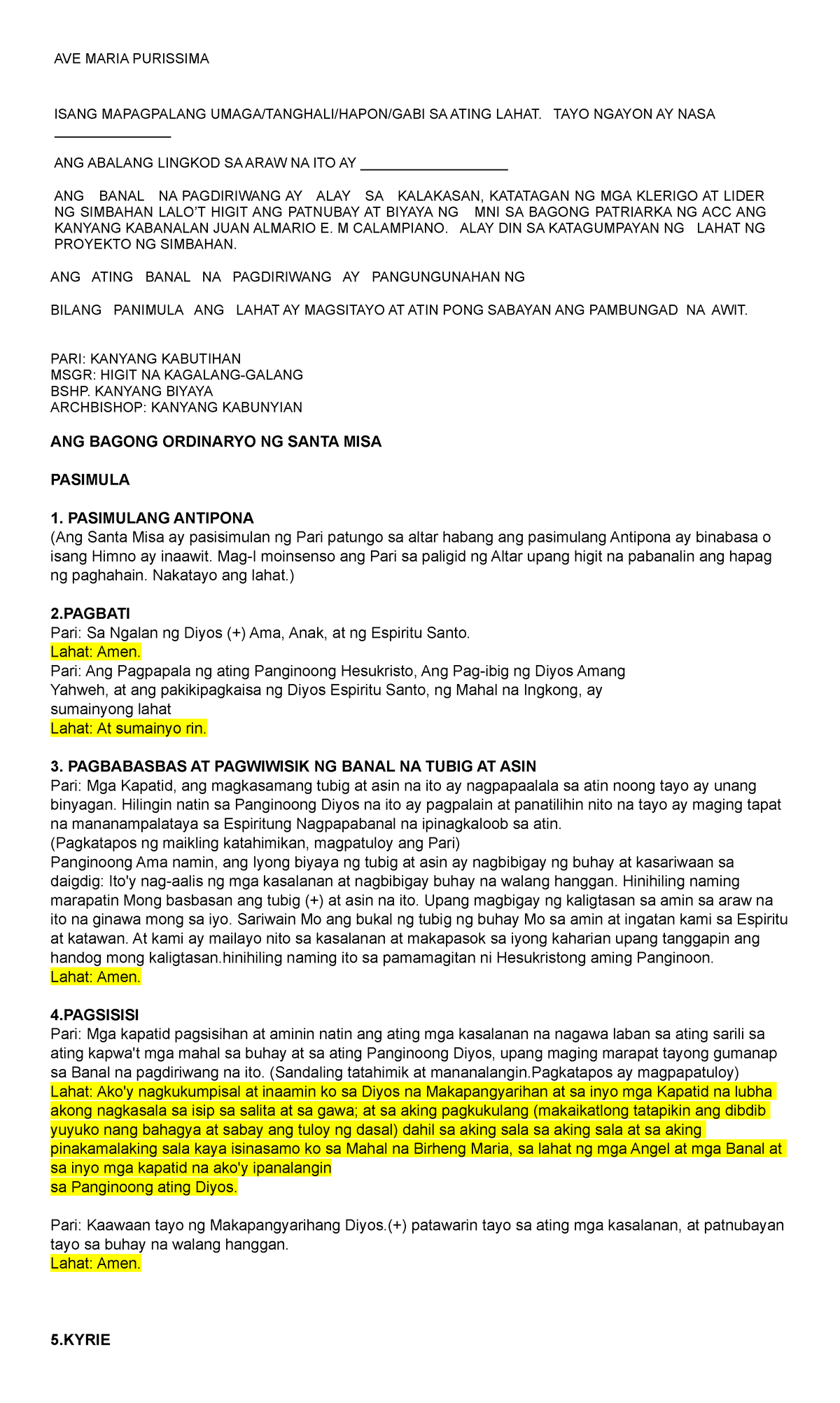 Missal Guide - AVE MARIA PURISSIMA ISANG MAPAGPALANG UMAGA/TANGHALI ...
