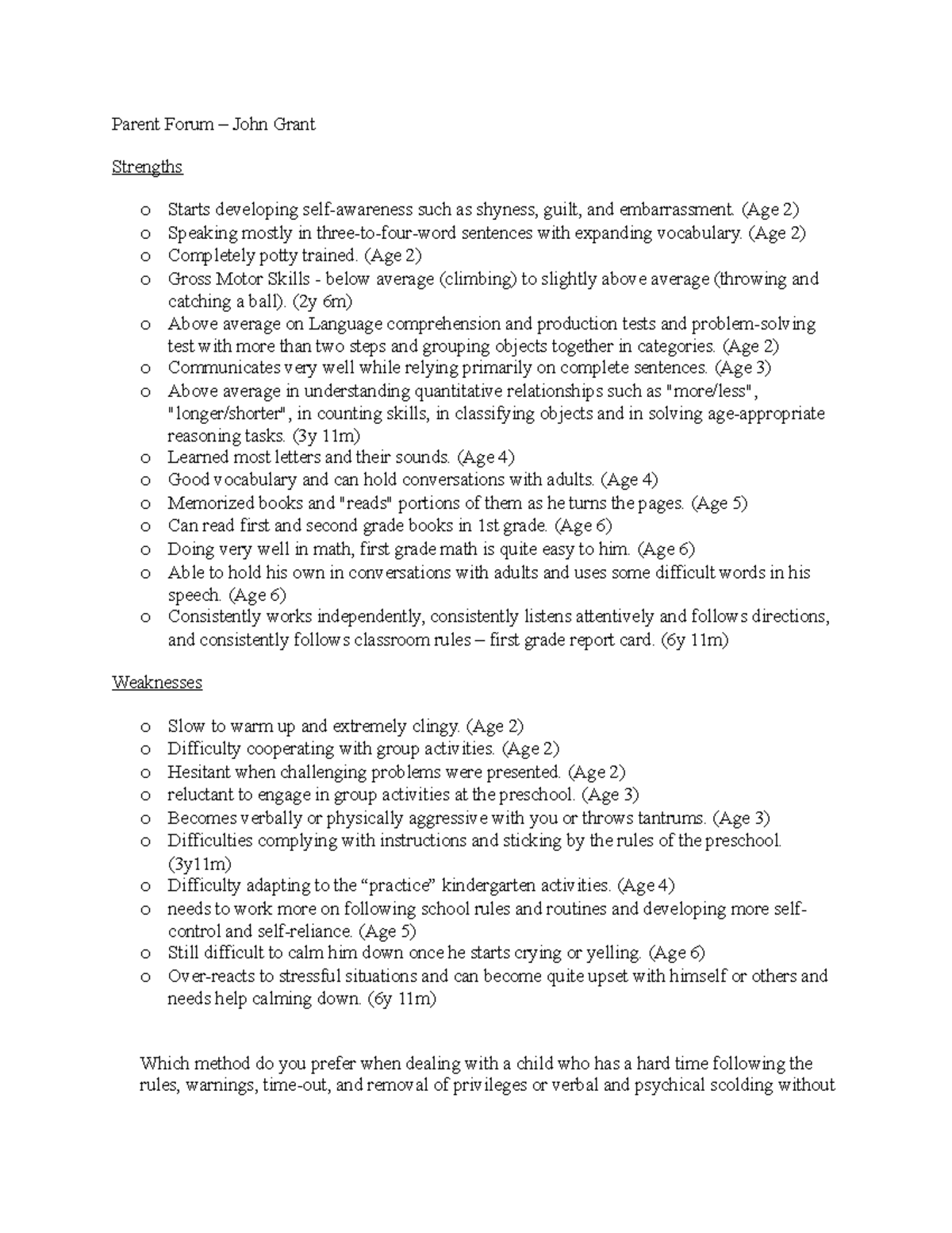 Parent Forum - (Age 2) o Speaking mostly in three-to-four-word ...
