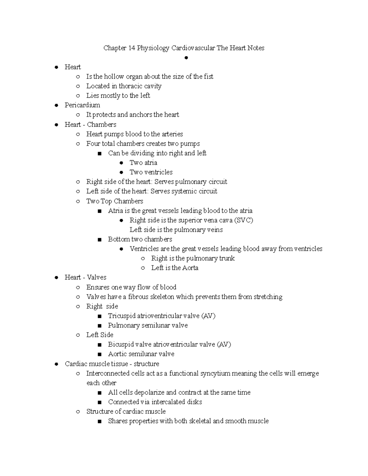 Chapter 14 Cardiovascular The Heart - Chapter 14 Physiology ...