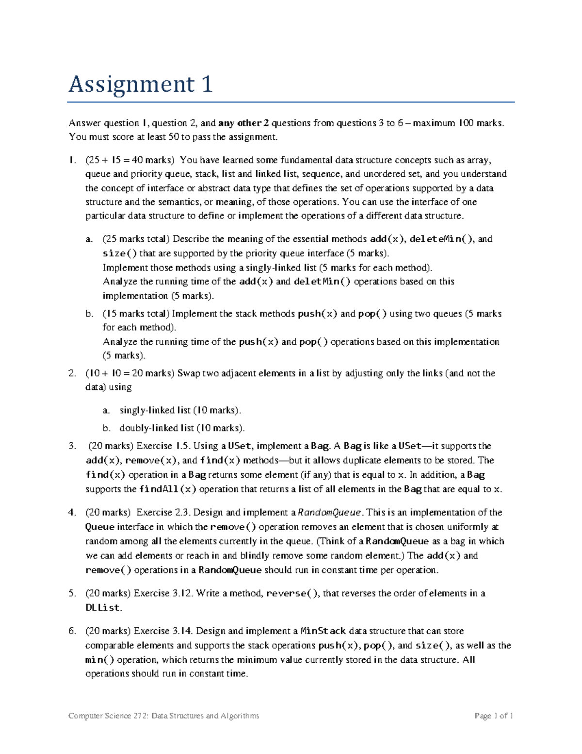 Assignment 1-24oct2016 - Computer Science 272: Data Structures and ...