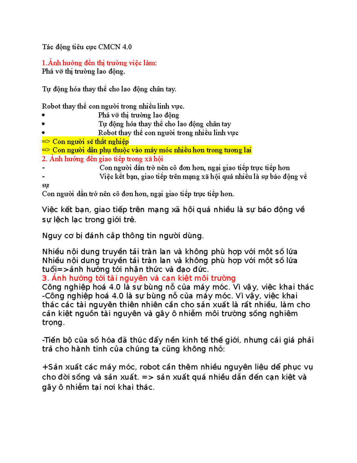 Tác động tiêu cực CMCN 4.0 - 1.Ảnh hưởng đến thị trường việc làm: Phá ...