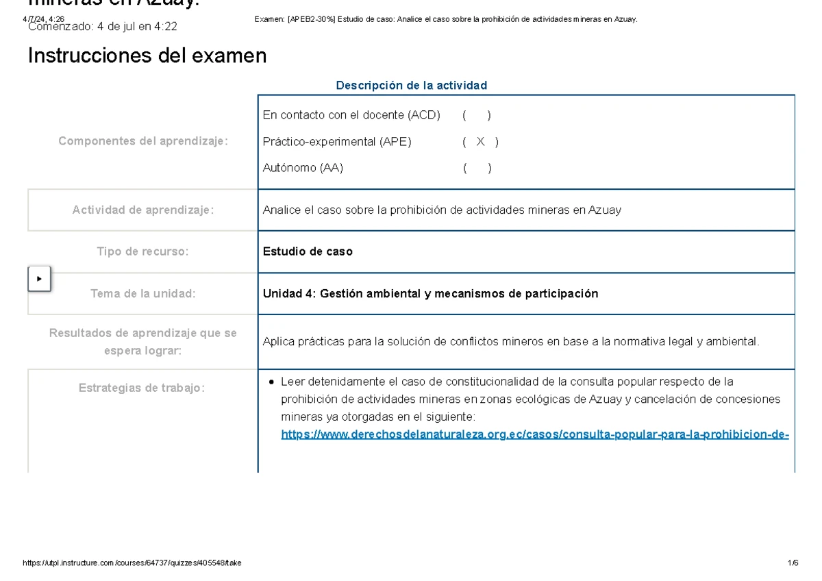 Examen [APEB 1-5%] Caso práctico 1 Identifica las instituciones de Derecho Civil-1 - [APEB1-5% ...