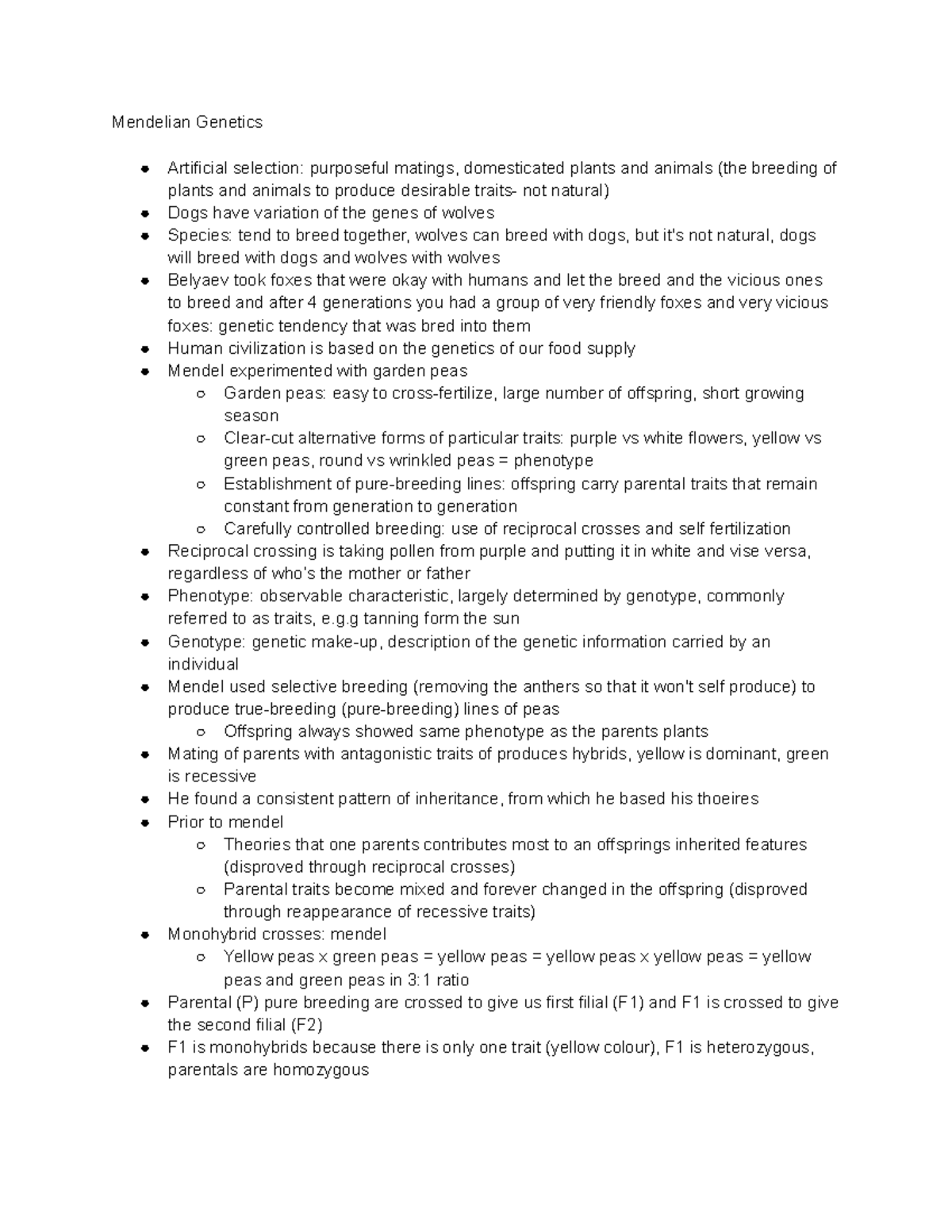 BIOL239 Exam Guide - Mendelian Genetics Artificial selection ...